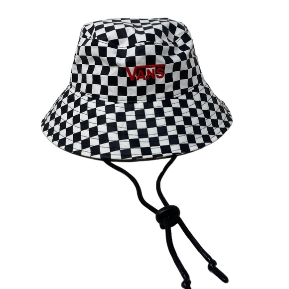 Vans | Accessories | Vans Level Up Bucket Hat Cotton White Black Check ...